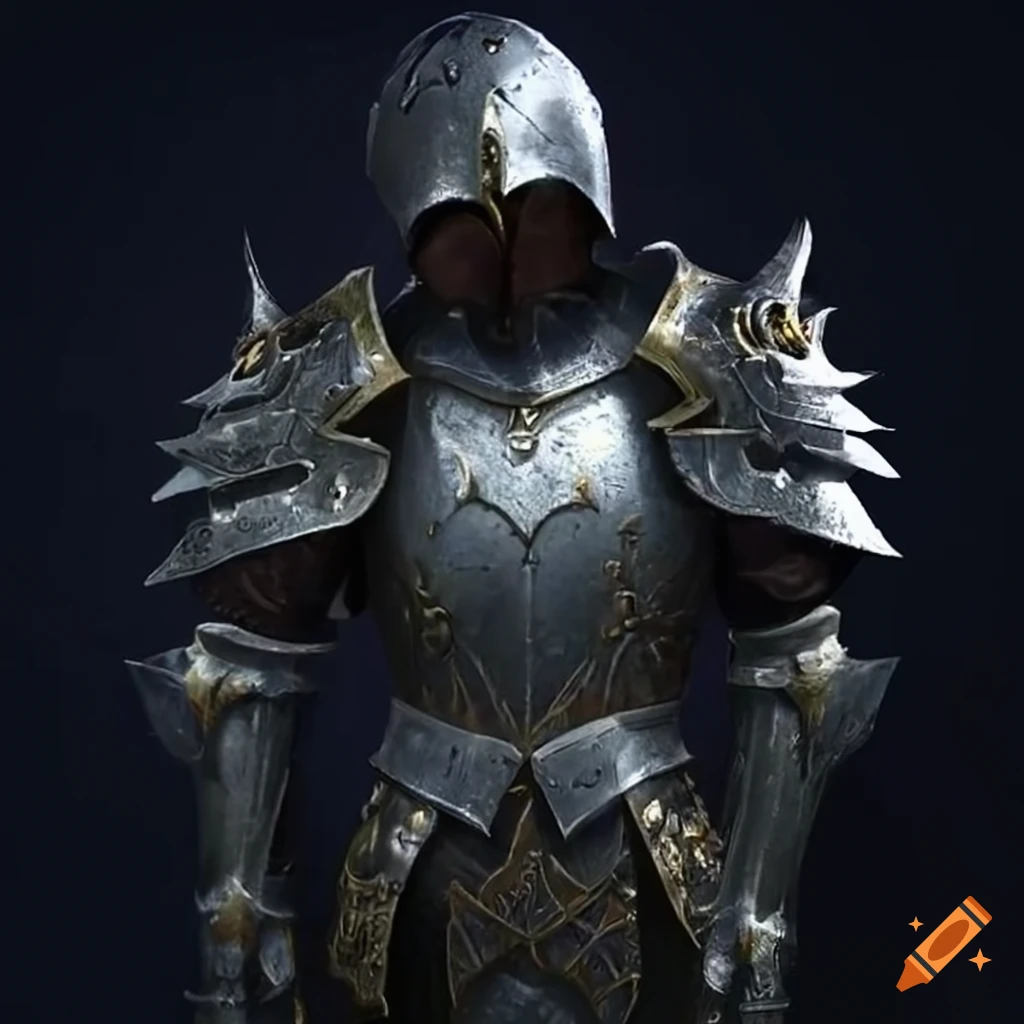 Front view of magic armor adorned with intricate designs on Craiyon