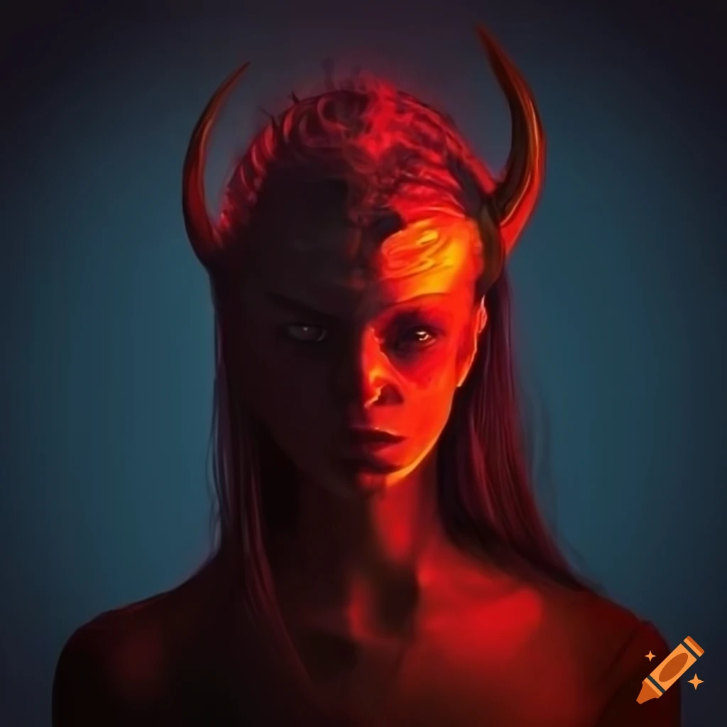 Ominous glowing demon in a mid-shot portrait on Craiyon