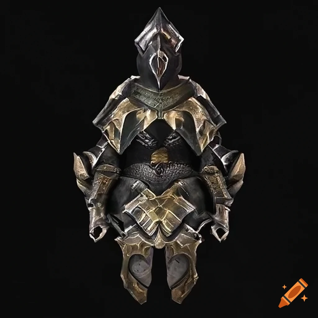 Front view of adorned magic lacquered armor on Craiyon