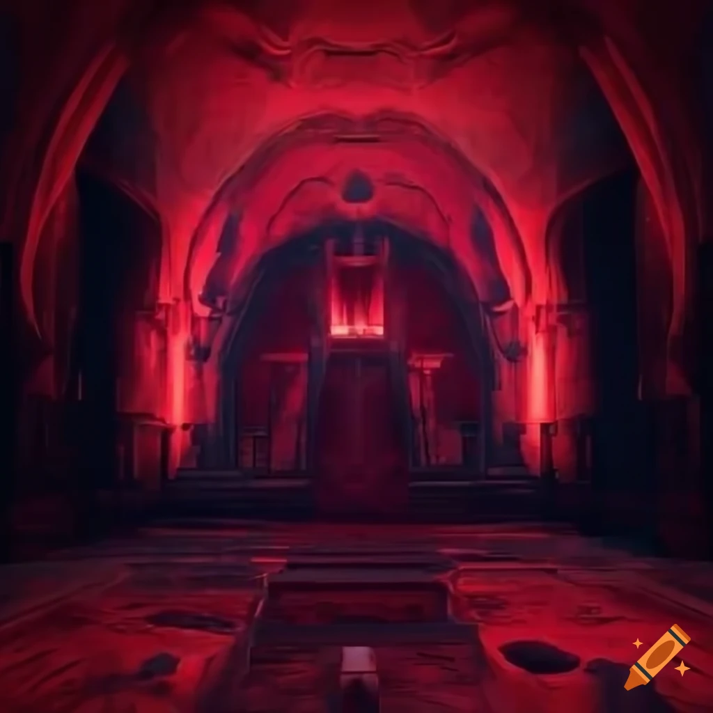Interior of a neon cyber medieval castle in red and black colors on Craiyon