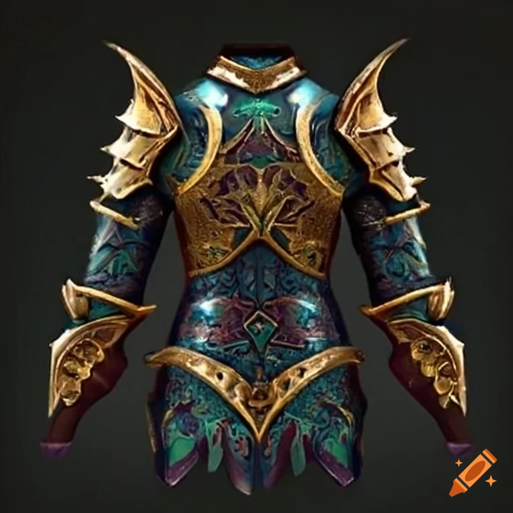 Adorned magic hide armor front view on Craiyon