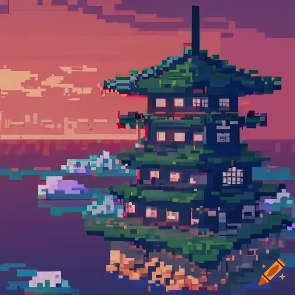 Intricate japanese scene inspired by ghost of tsushima in pixel art on ...