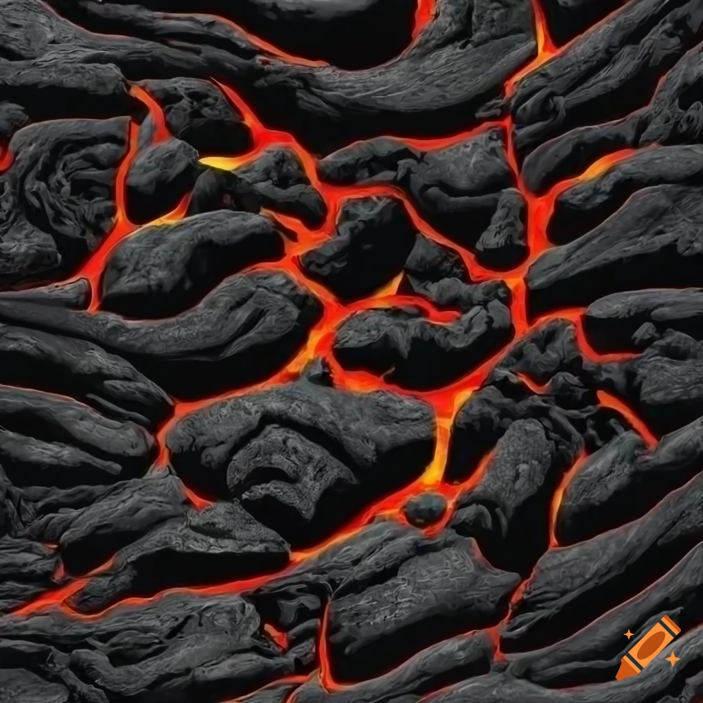 Aerial view of an active lava field in isometric 3d illustration on Craiyon