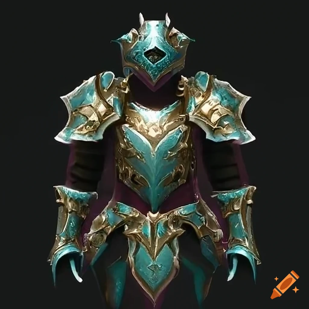 Front view of magic armor with intricate designs on Craiyon