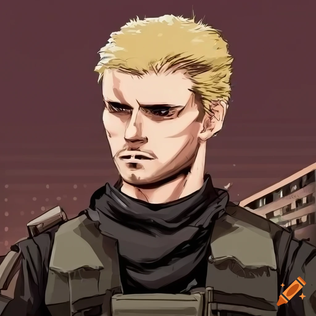 Intense and handsome man in black military uniform in a modern comic book style on Craiyon