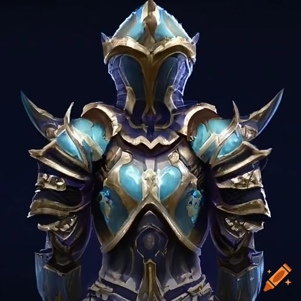 Front view of ornate magic armor on Craiyon