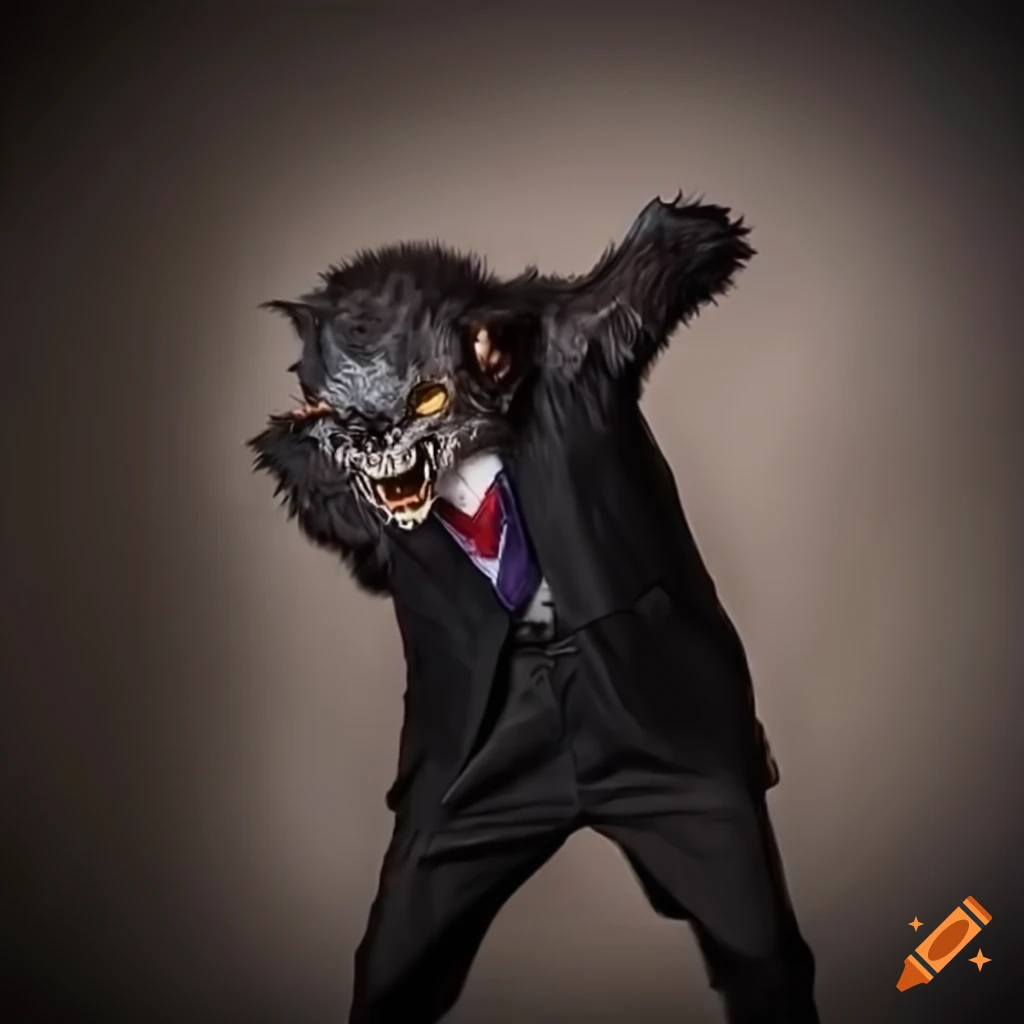 Werewolf dabbing in a dapper outfit on Craiyon