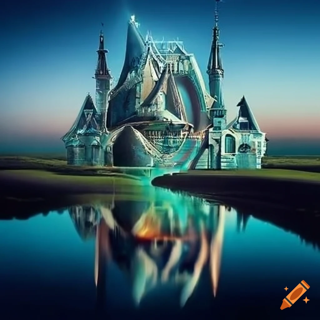 Breathtaking futuristic castle with unique architecture and bright ...