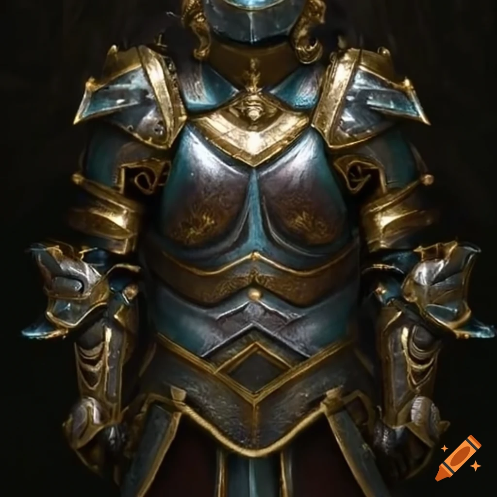 Front view of intricately adorned magic armor on Craiyon