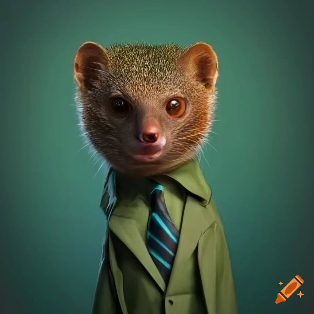 Anthropomorphized mongoose in a green zoot suit and tie on Craiyon