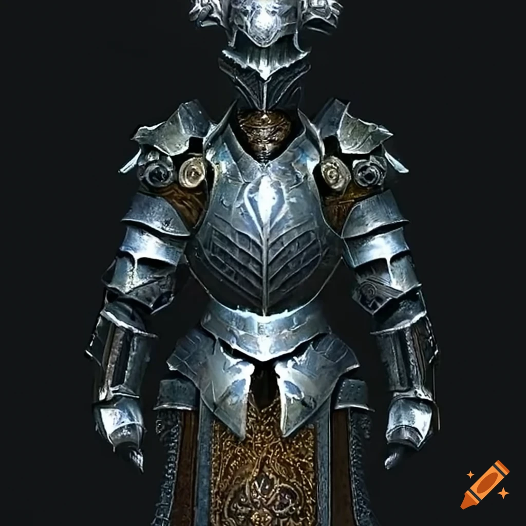 Front view of adorned magic lacquered armor on Craiyon