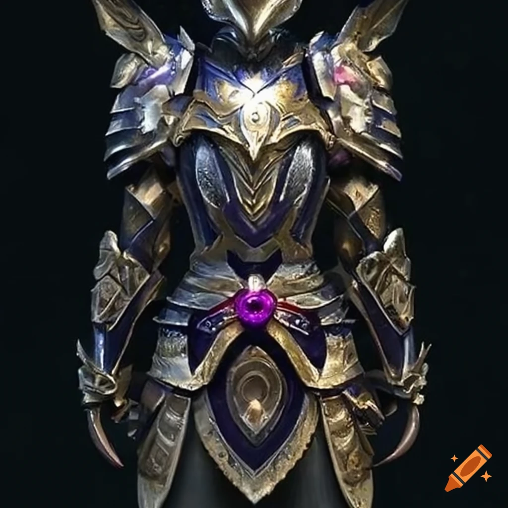 Front view of adorned magic platina armor on Craiyon