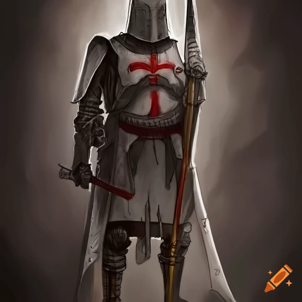 Templar knight skeleton with a spear drawing on Craiyon