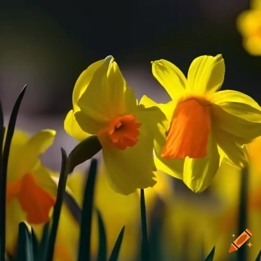Endless garden of golden daffodils with low background opacity on Craiyon