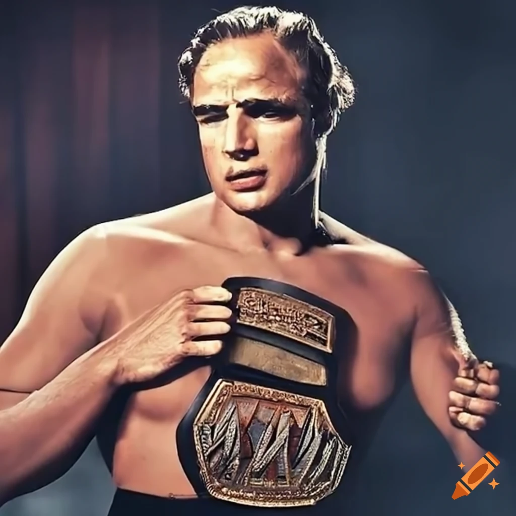Marlon Brando victorious in a wrestling championship on Craiyon