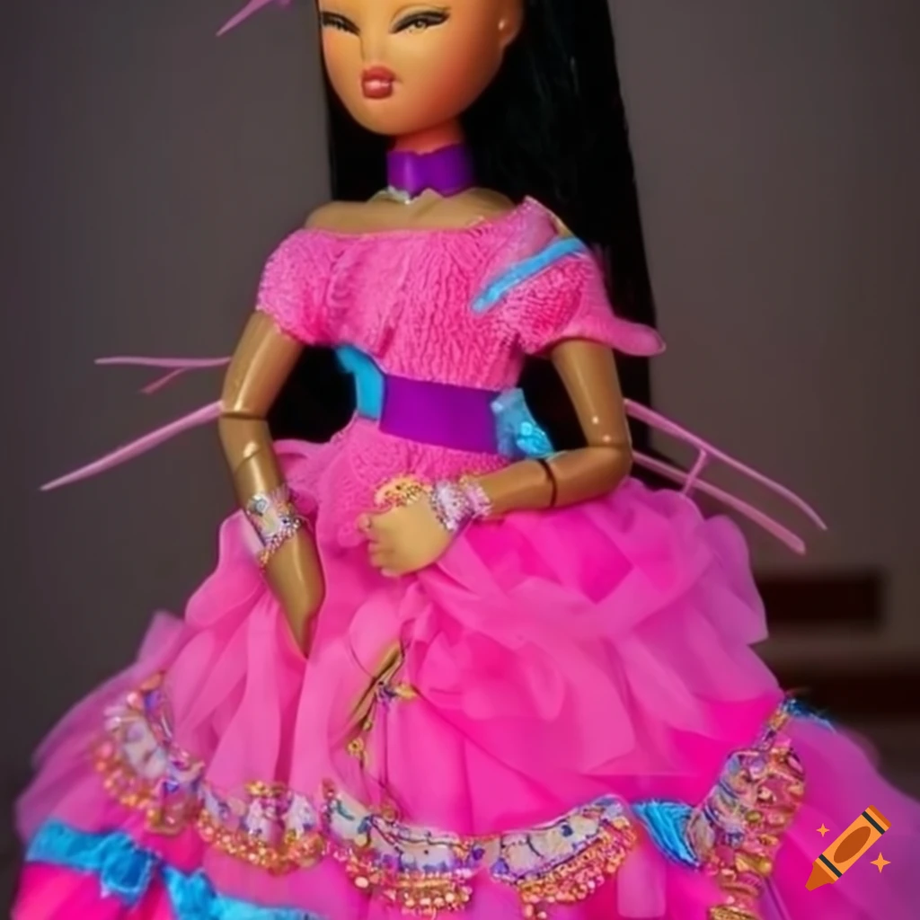 Tribal doll princess in a pink dress on Craiyon