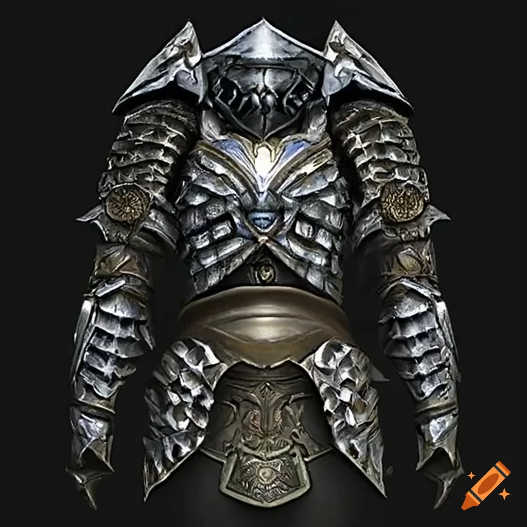 Front view of adorned magic lacquered armor on Craiyon