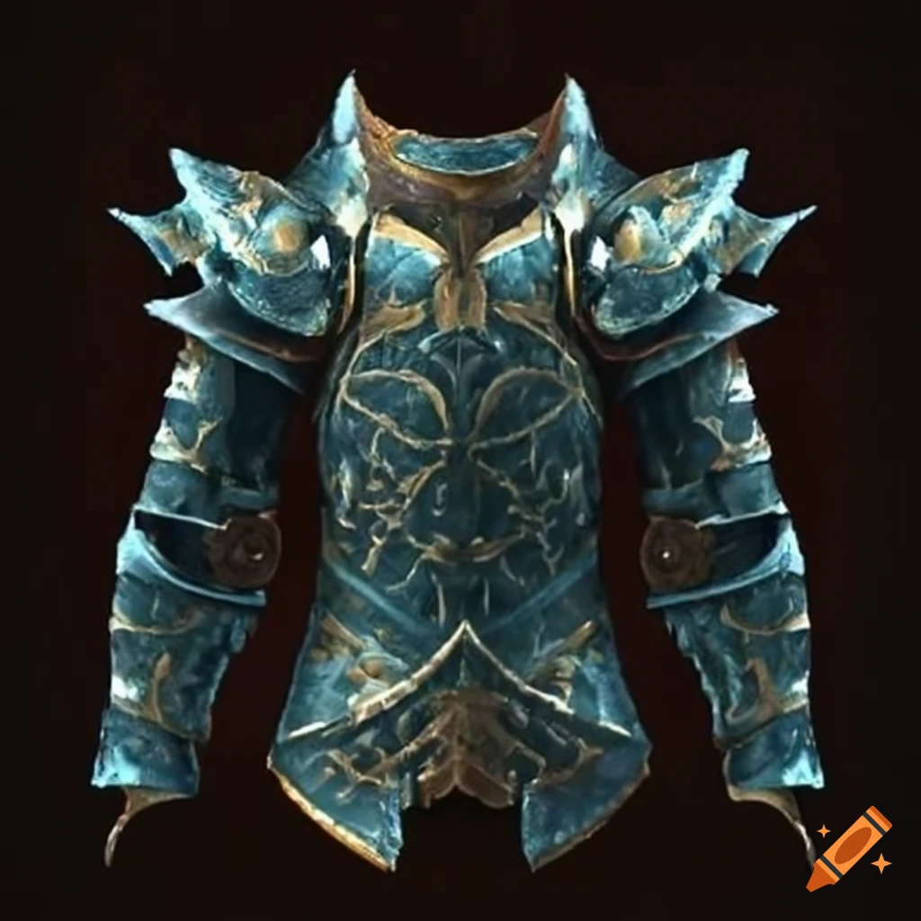 Front view of adorned magic hide armor on Craiyon