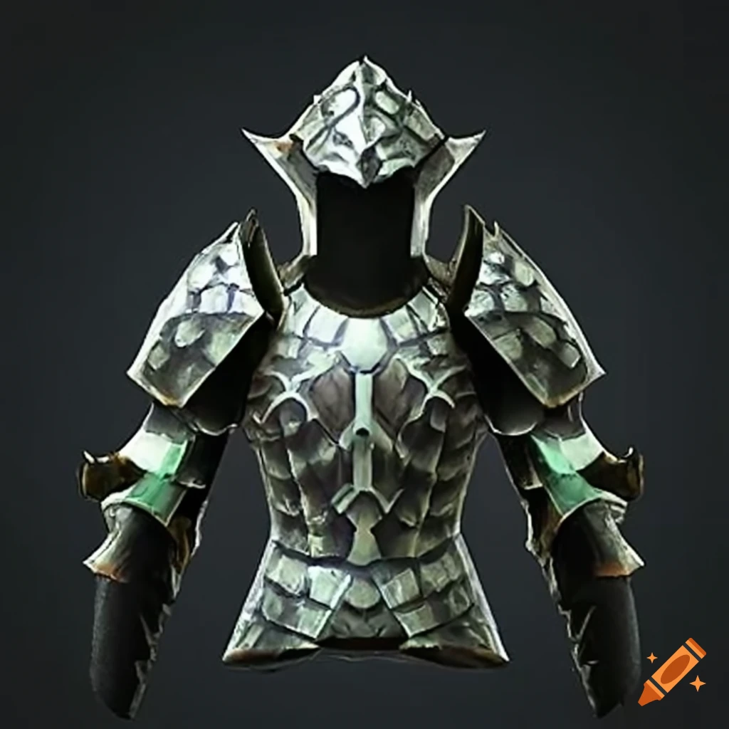 Front view of adorned magic lacquered armor on Craiyon