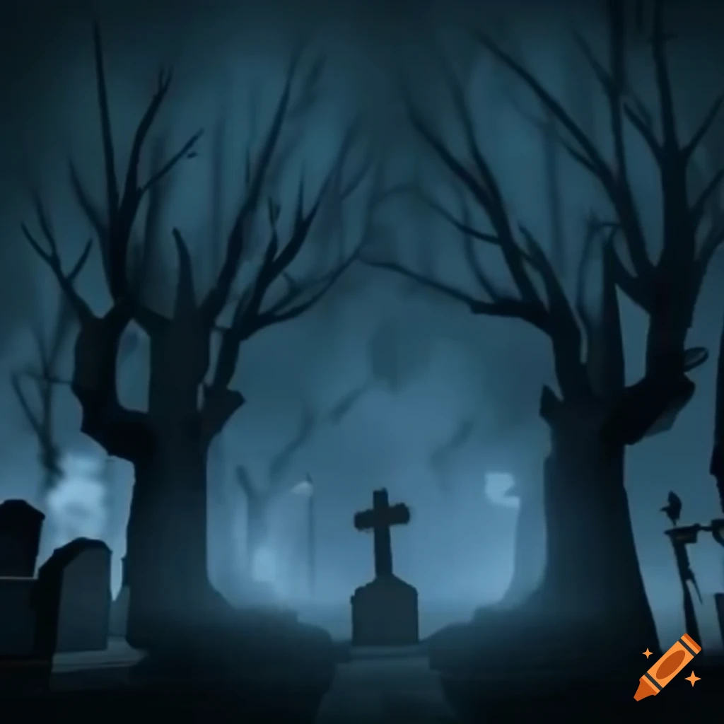 Haunted graveyard dreamscape in roblox on Craiyon