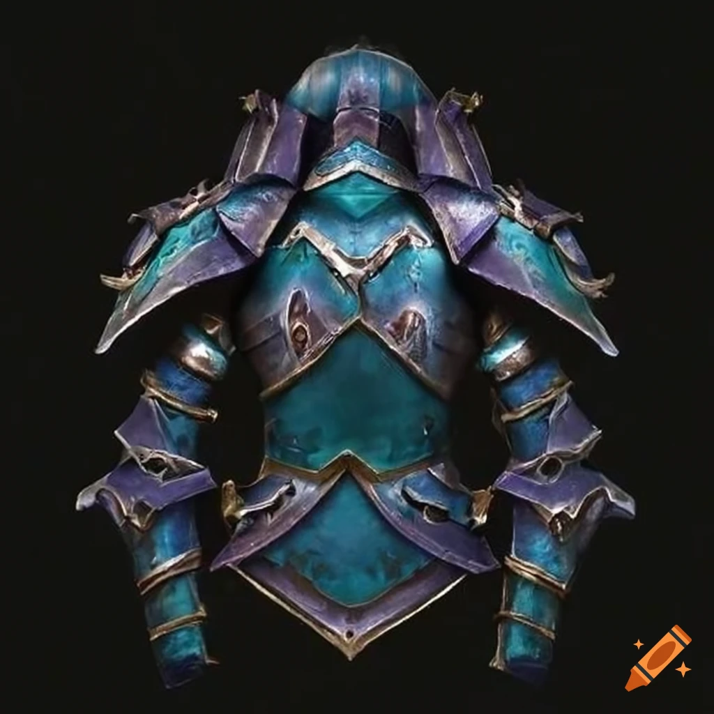 Adorned magic hide armor set front view on Craiyon