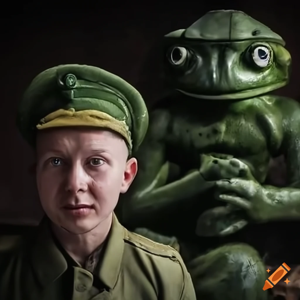 Frog-like humanoid tank commander in a ww2 russian tank on Craiyon