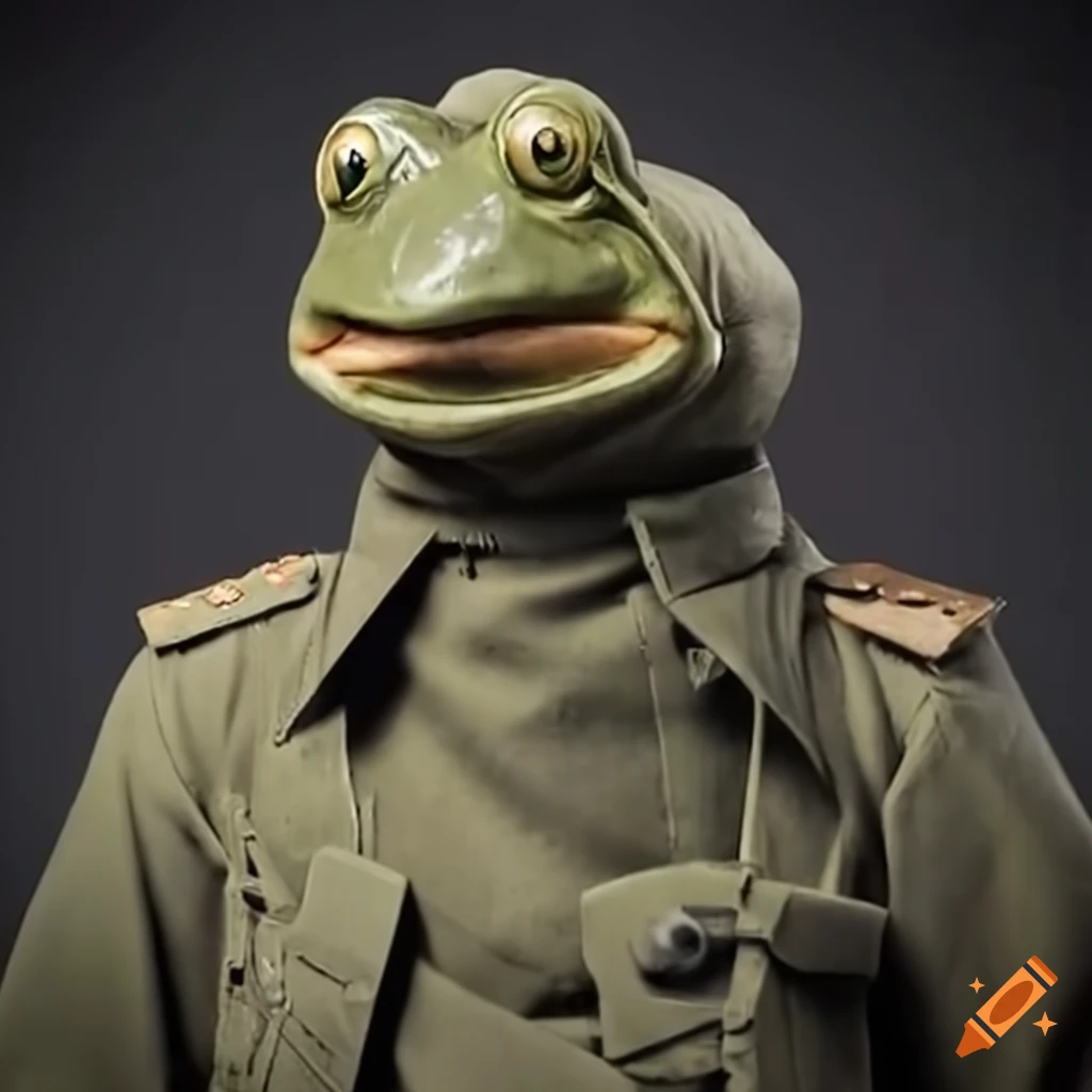 Frog-like humanoid tank commander in a WW2 Russian tank on Craiyon