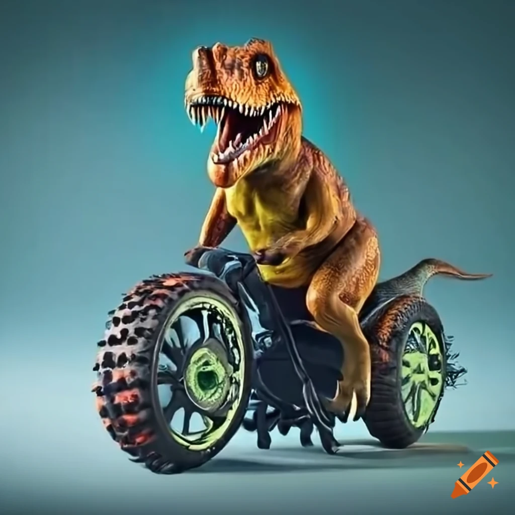 Realistic t-rex riding a bike on Craiyon