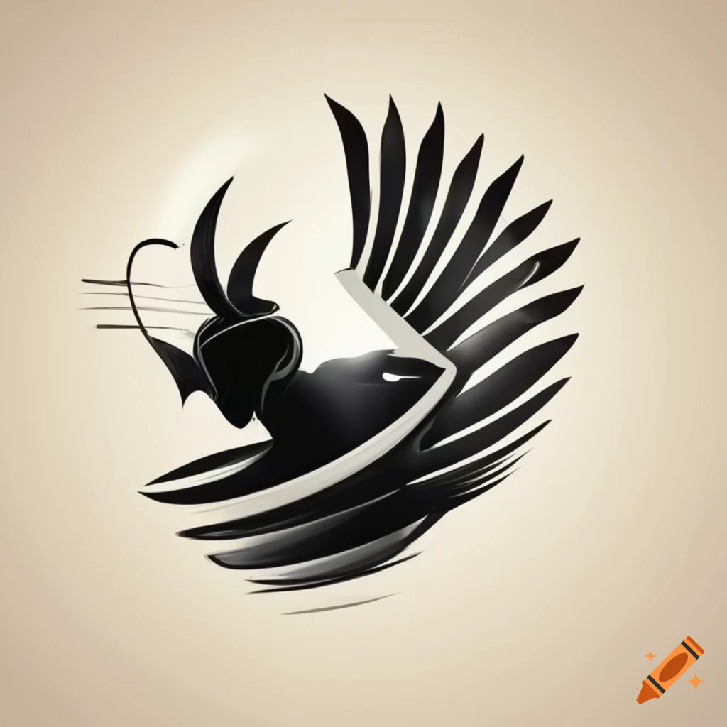 Elegant logo design featuring icarus and the sun in dark chrome on Craiyon