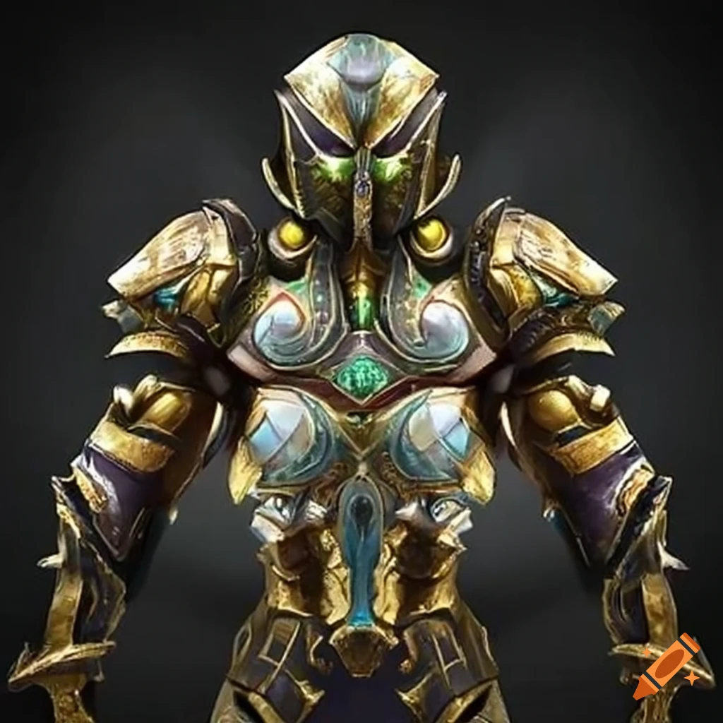 Front view of adorned magic strength armor on Craiyon