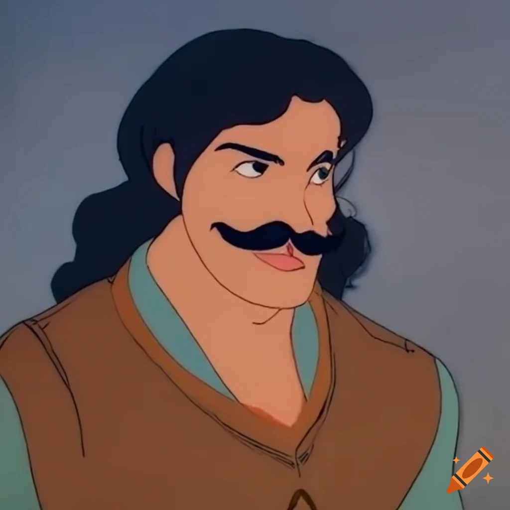 Close up portrait of a handsome spanish medieval rogue in disney cel ...