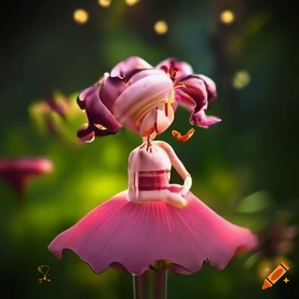 Lily discovering an enchanted garden with magical flowers on Craiyon