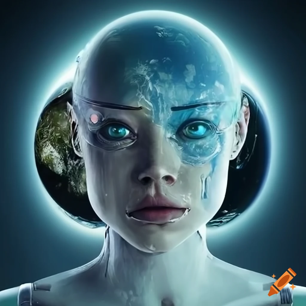 Earth transformed into humanoid being in futuristic vision on Craiyon