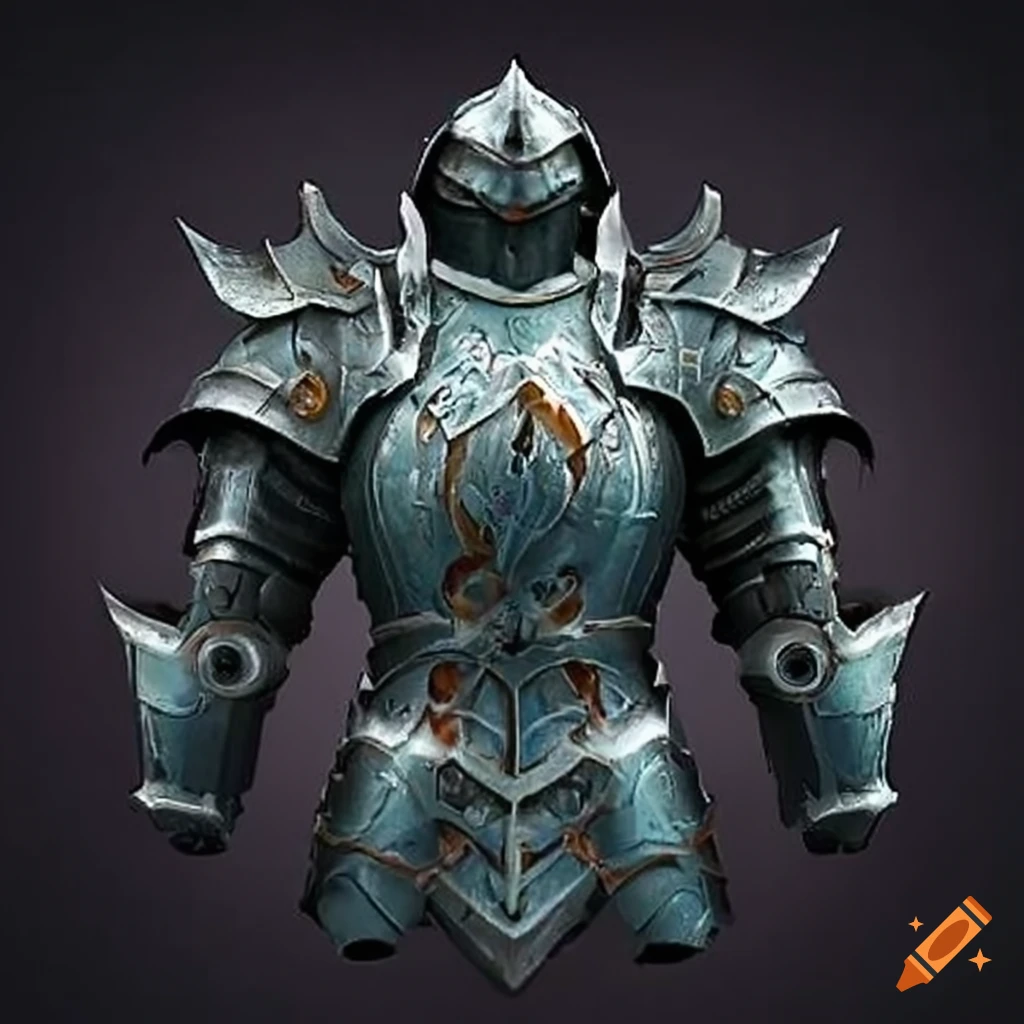 Adorned magic super heavy armor front view on Craiyon