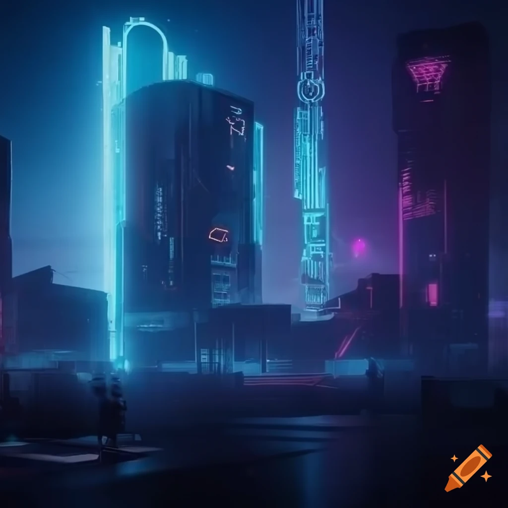 Cyberpunk neon spaceport in outer space on Craiyon