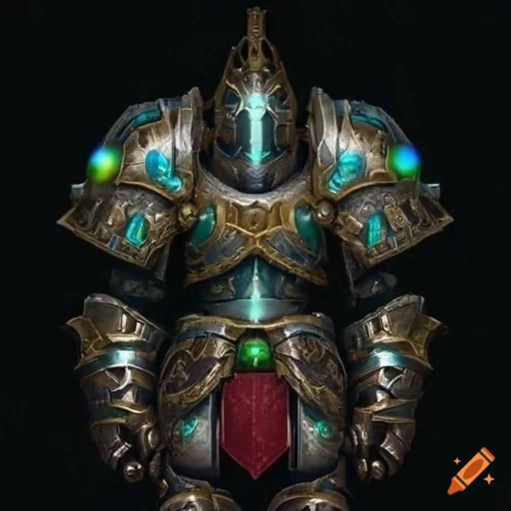 Front view of magic super heavy armor on Craiyon