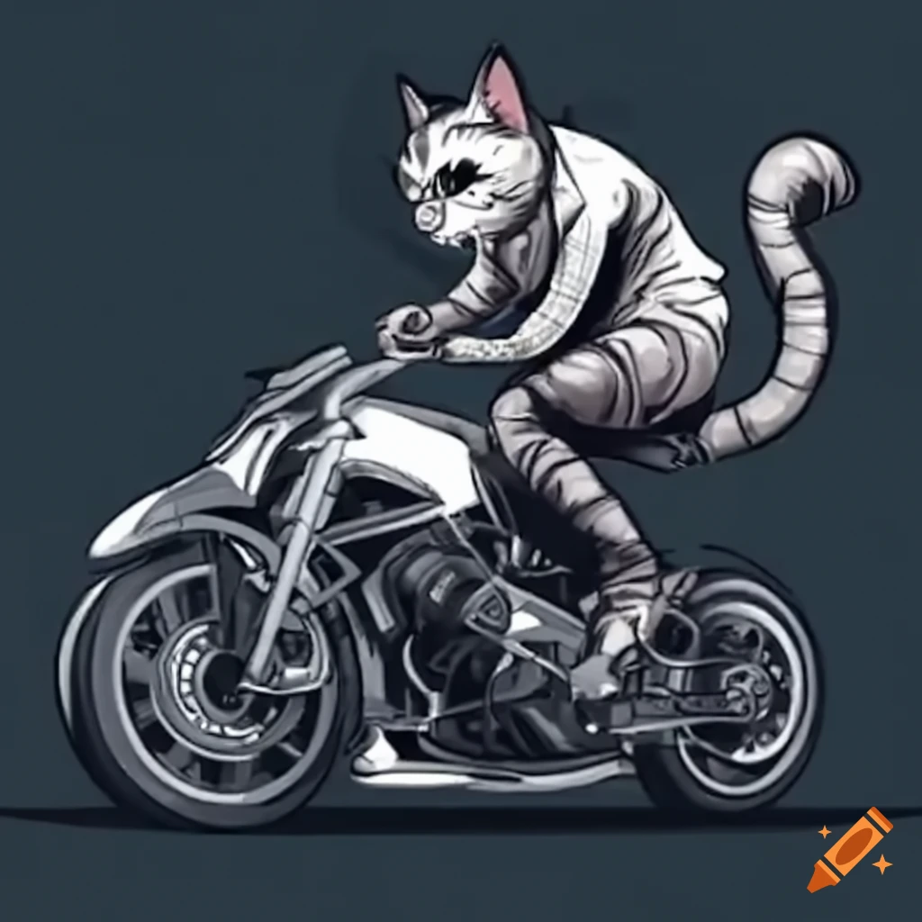 Cat doing a wheelie on a sport motorcycle on Craiyon