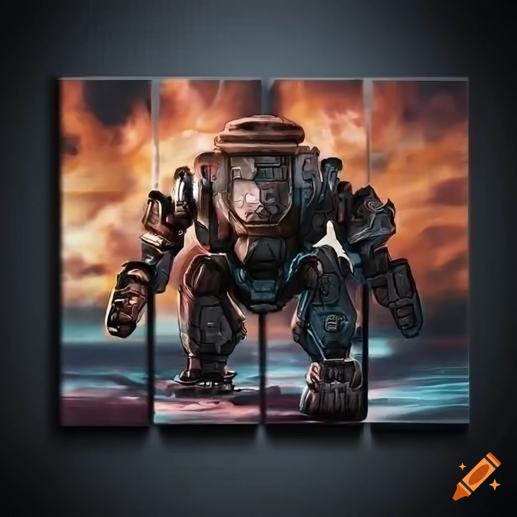 Floating canvas wrap of a stunning beautiful train mech on Craiyon