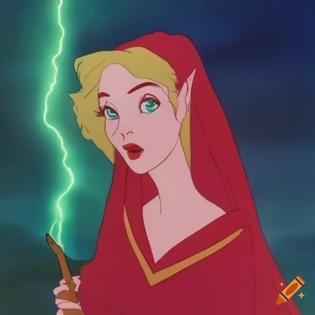 Close up portrait of a blonde female elf wizard surrounded by green ...