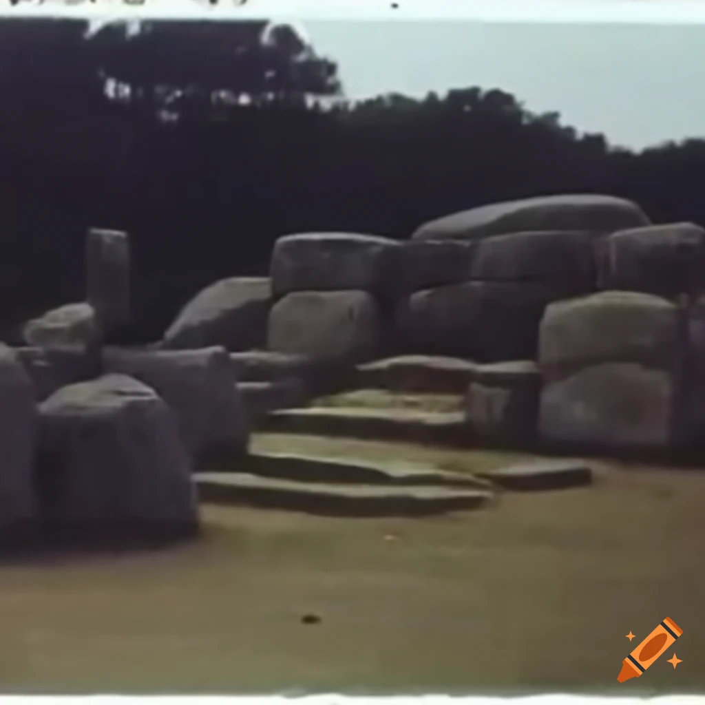 Vintage tv show footage on mysterious ancient megalithic ruins and structures on Craiyon
