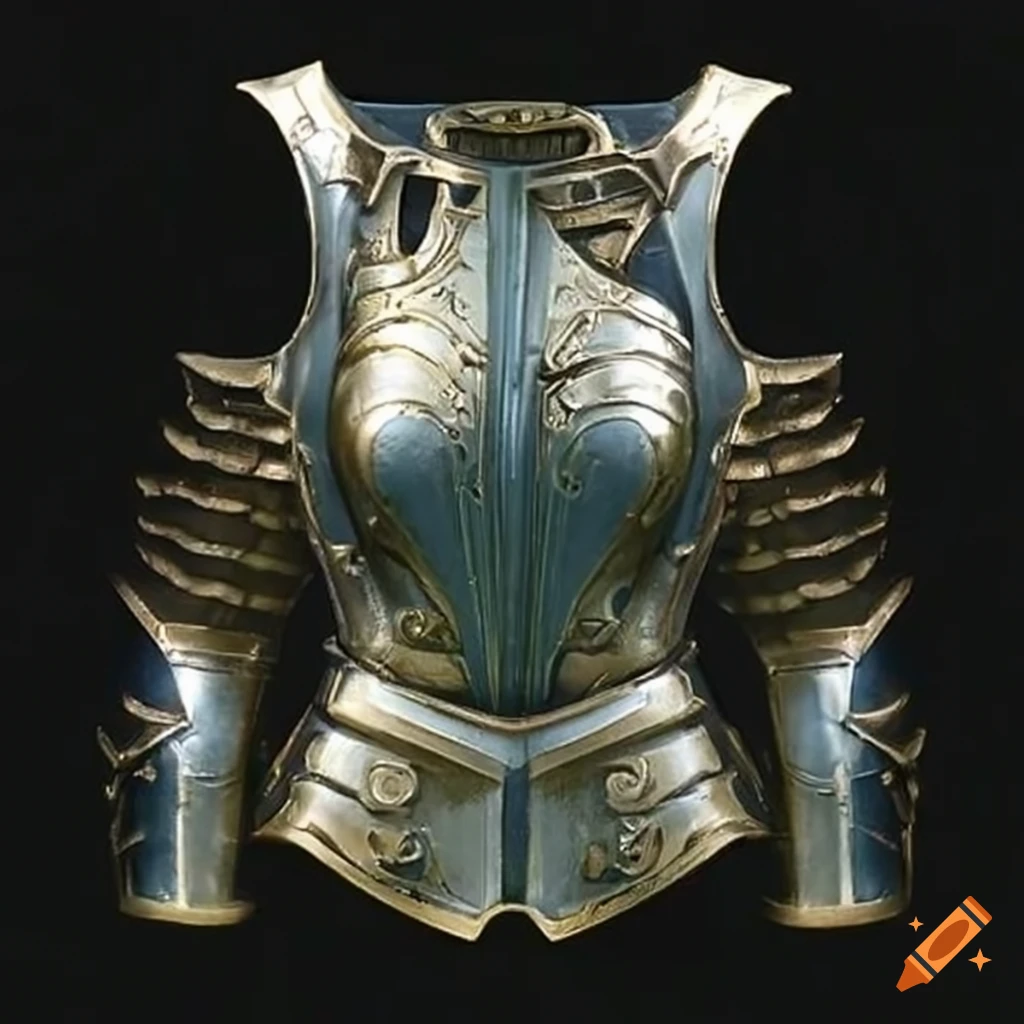 Front view of adorned magic platina armor on Craiyon
