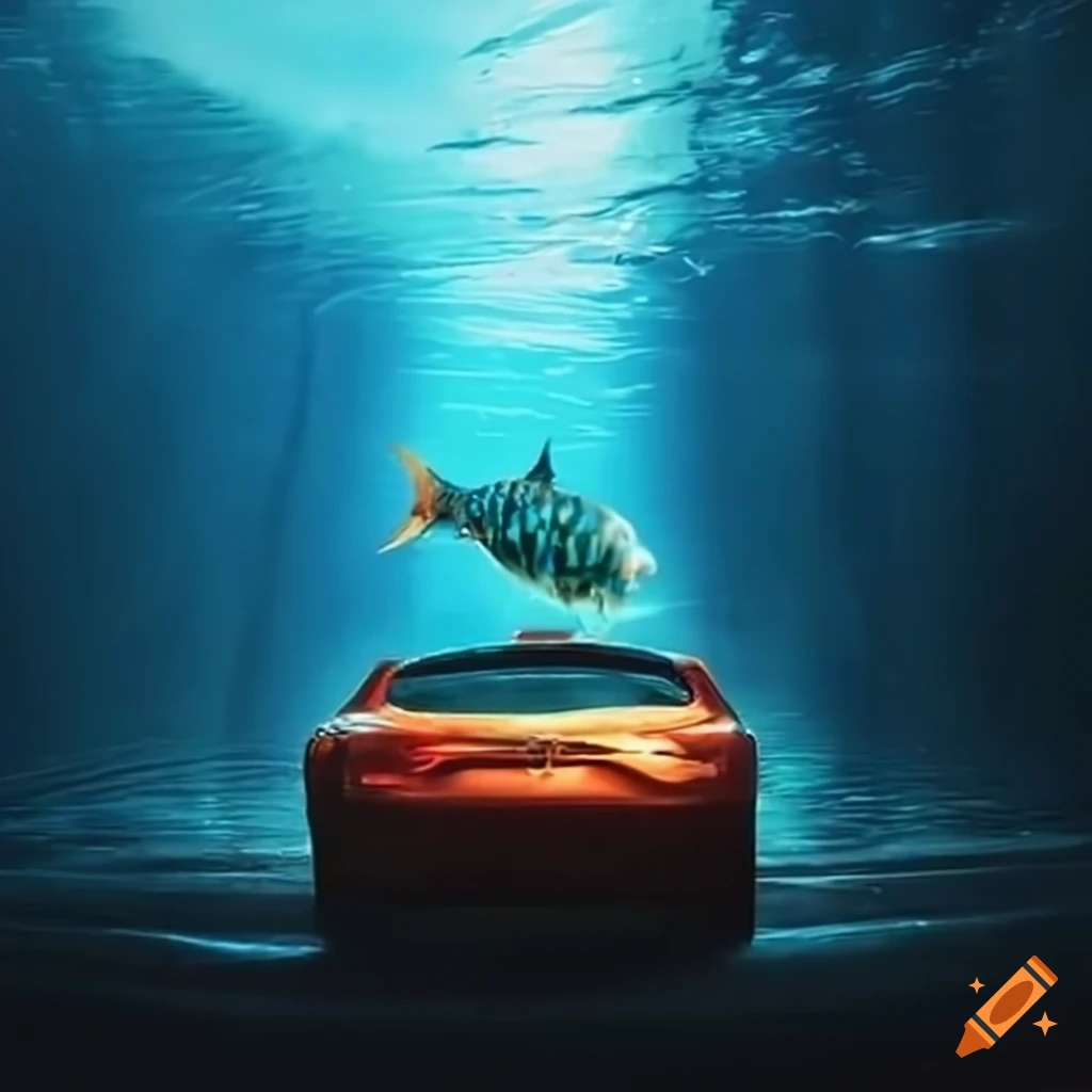 Fish driving a car on Craiyon