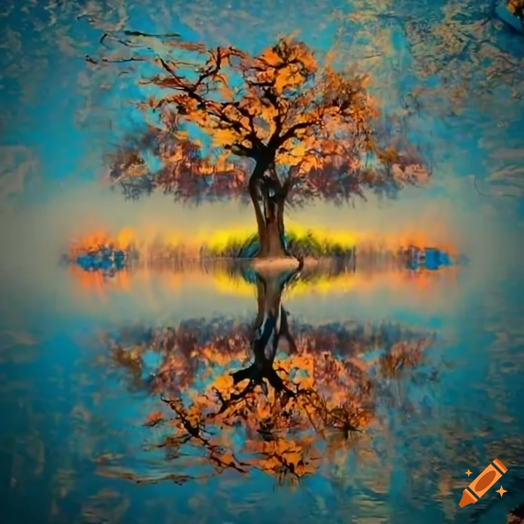 Tree with mirror image reflection on Craiyon