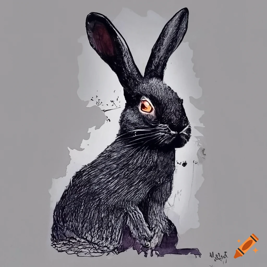 Eerie shadowy black rabbit in an ink drawing on Craiyon