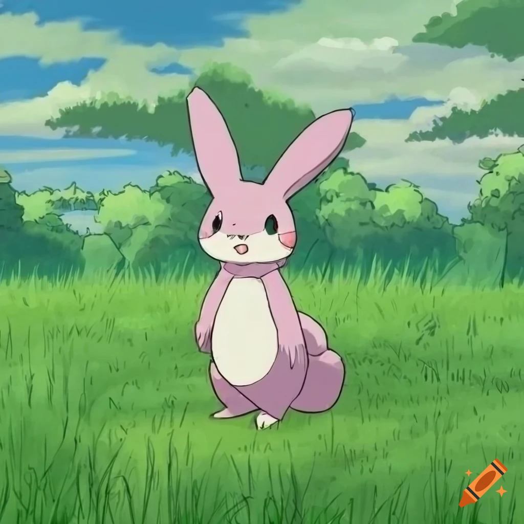 Adorable bunny pokemon standing tall on verdant grassland on Craiyon