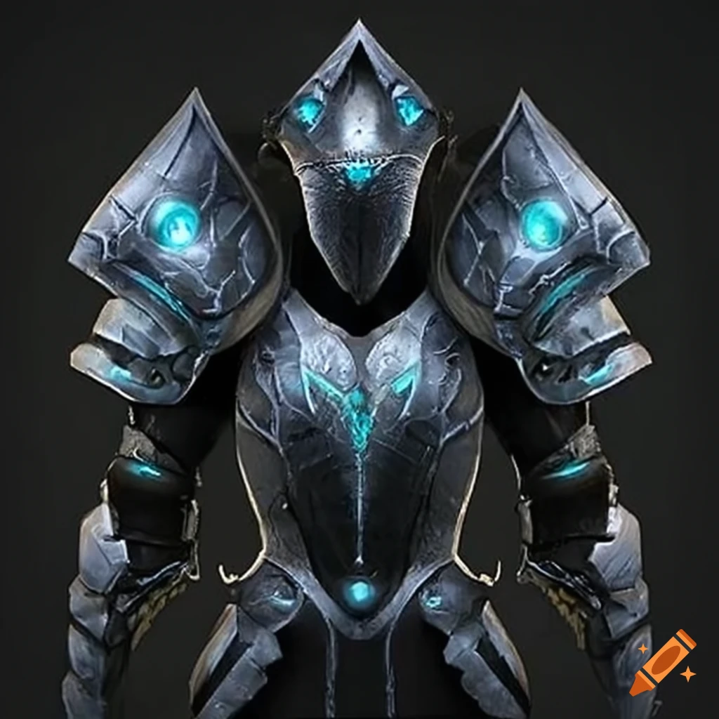 Front view of adorned magic black armor on Craiyon
