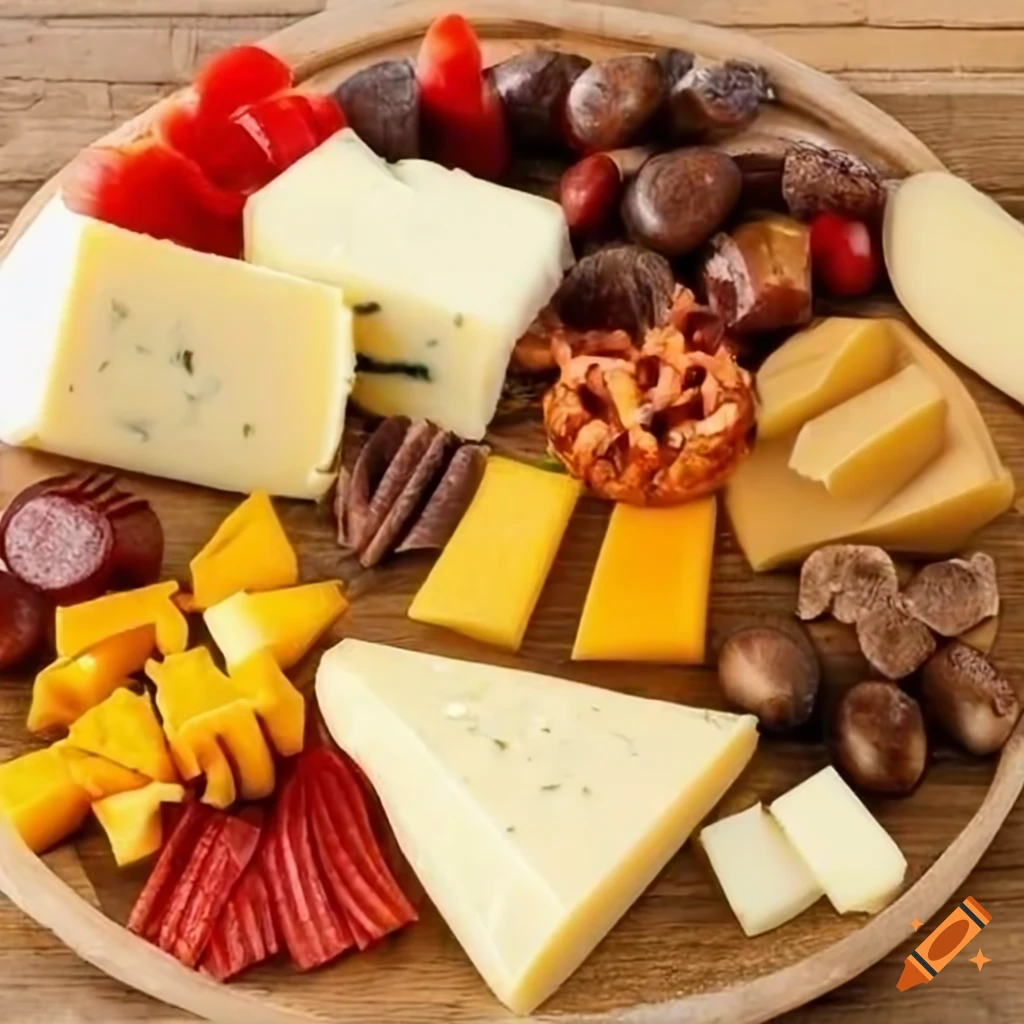 Gourmet cheese platter on traditional Roman ruins background on Craiyon