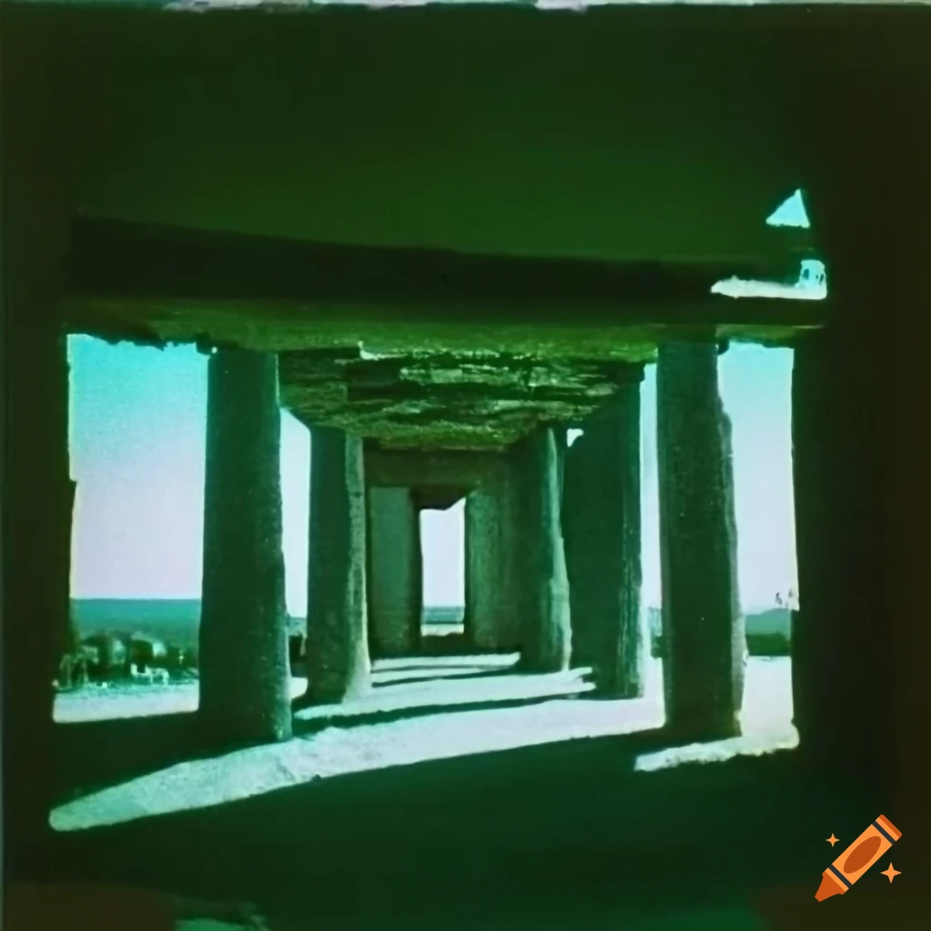 Vintage liminal slides of mysterious ancient megalithic ruins with ...