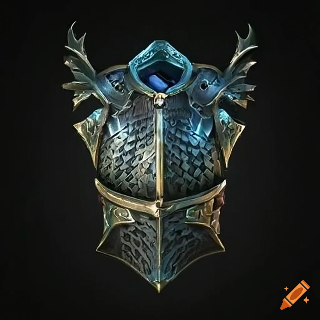 Front view of adorned magic armor on Craiyon