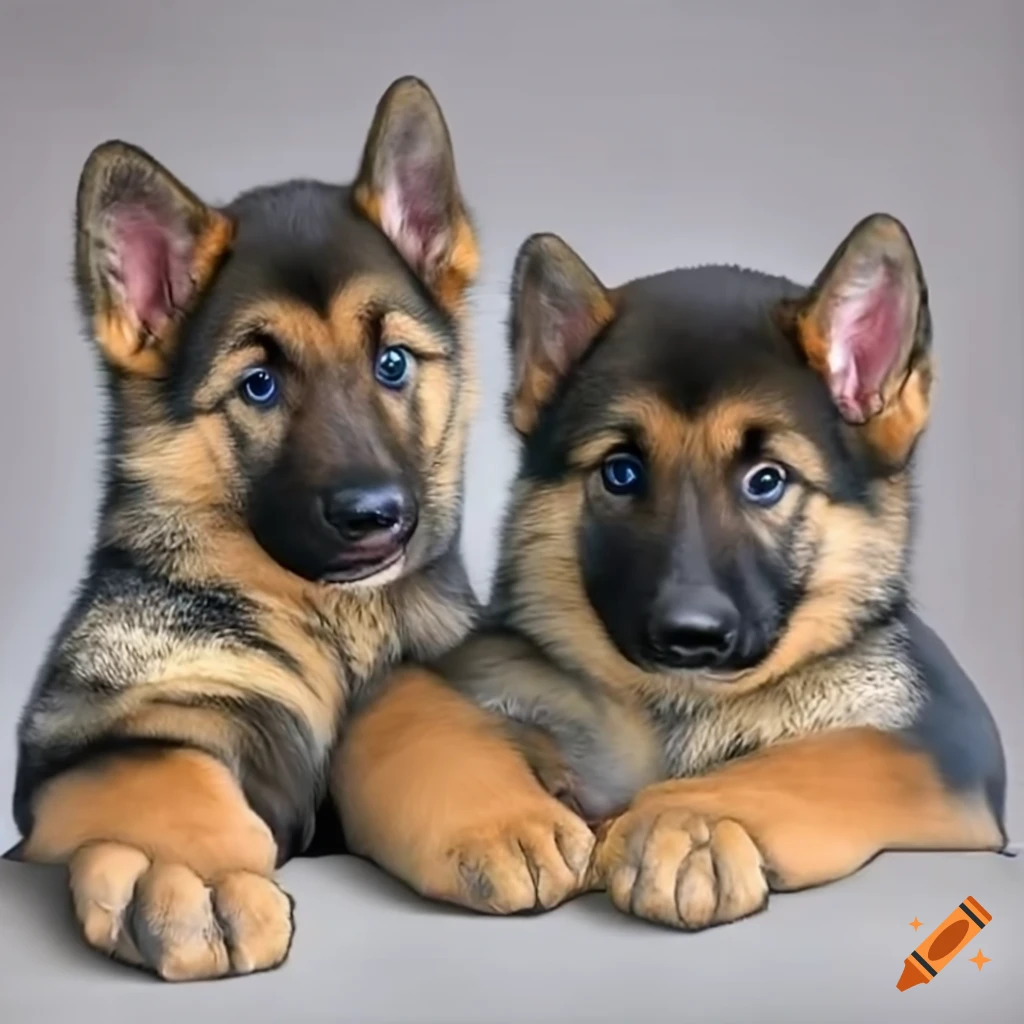 Slant back german shepherd puppies playing on Craiyon